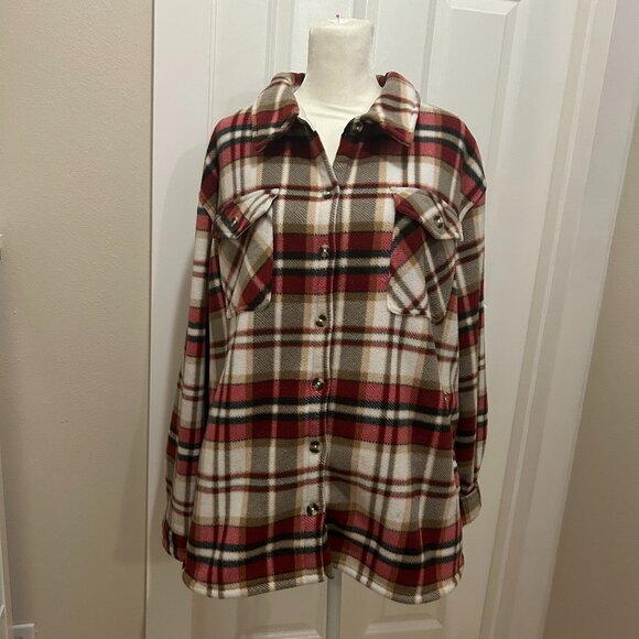 Jackets & Coats | Sage Collective Red And Tan Plaid Shacket Xxl | Poshmark